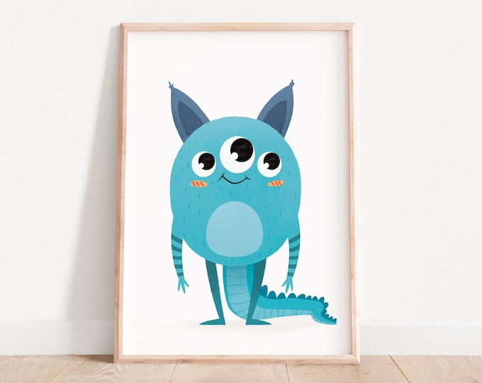 Nursery Wall Poster Silly Monster Art Cute Monster Print Black and ...