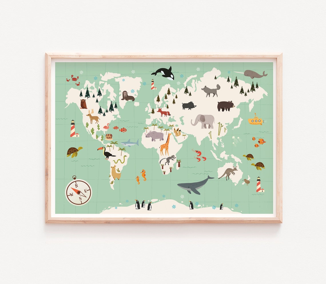 World Map Print Nursery World Map Nursery Wall Art Map Wall - Etsy