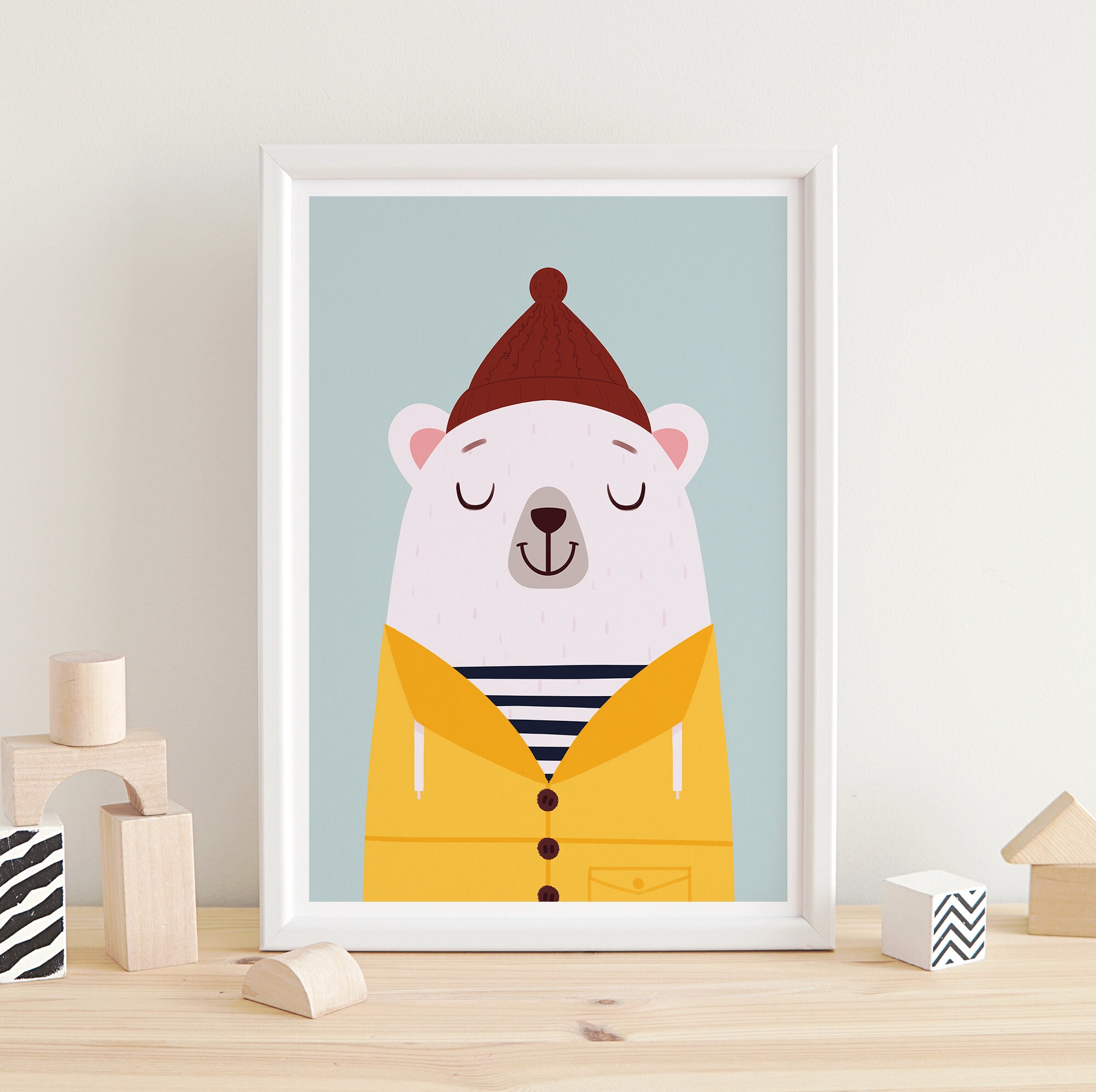 Bear Print White Bear Nursery Poster Kids Wall Art Cute - Etsy