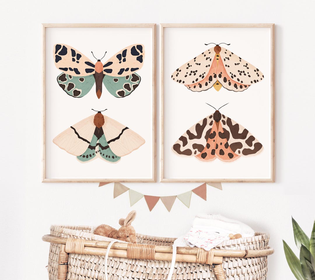 Butterflies & Moths Nursery Wall Art Prints, Set of 2 Botanical ...