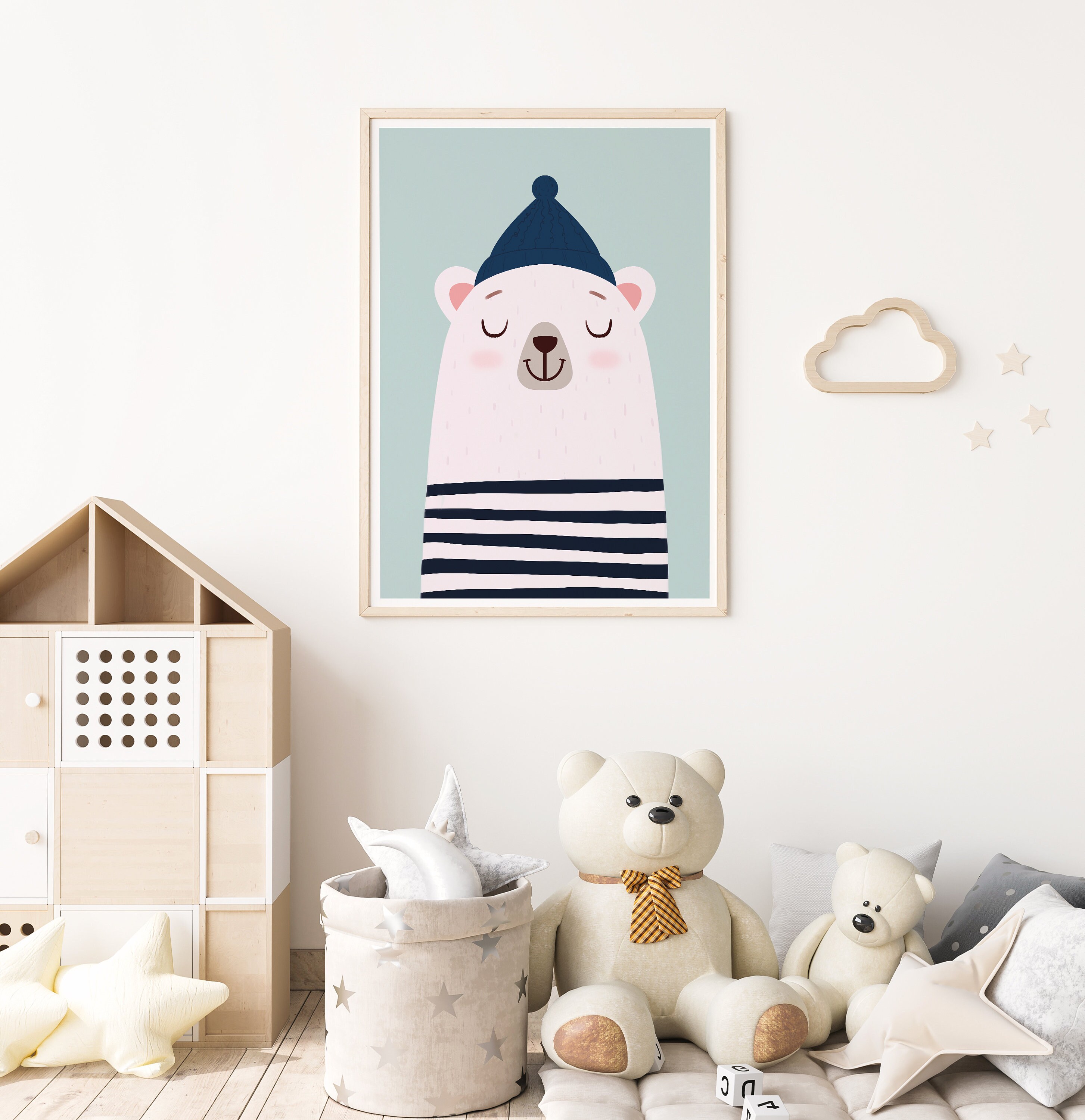 Bear Print White Bear Nursery Poster Kids Wall Art Cute - Etsy