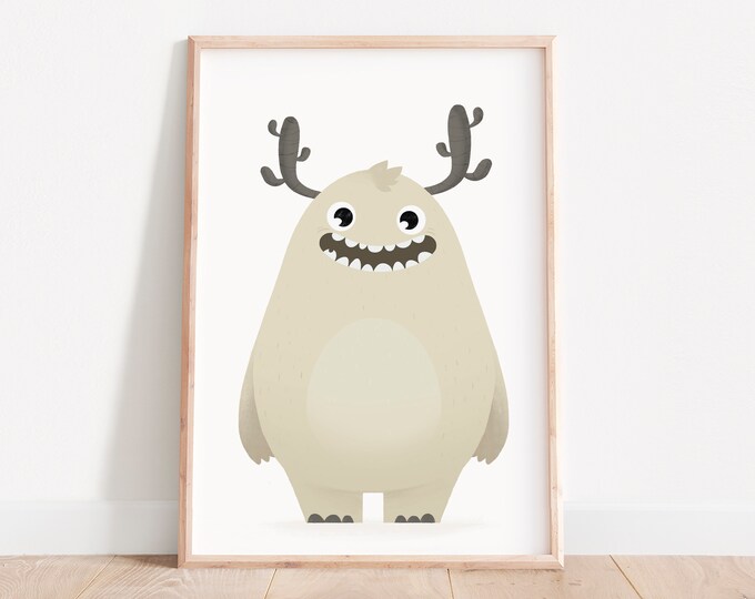 Nursery Wall Poster Silly Monster Art Cute Monster Print Black and ...