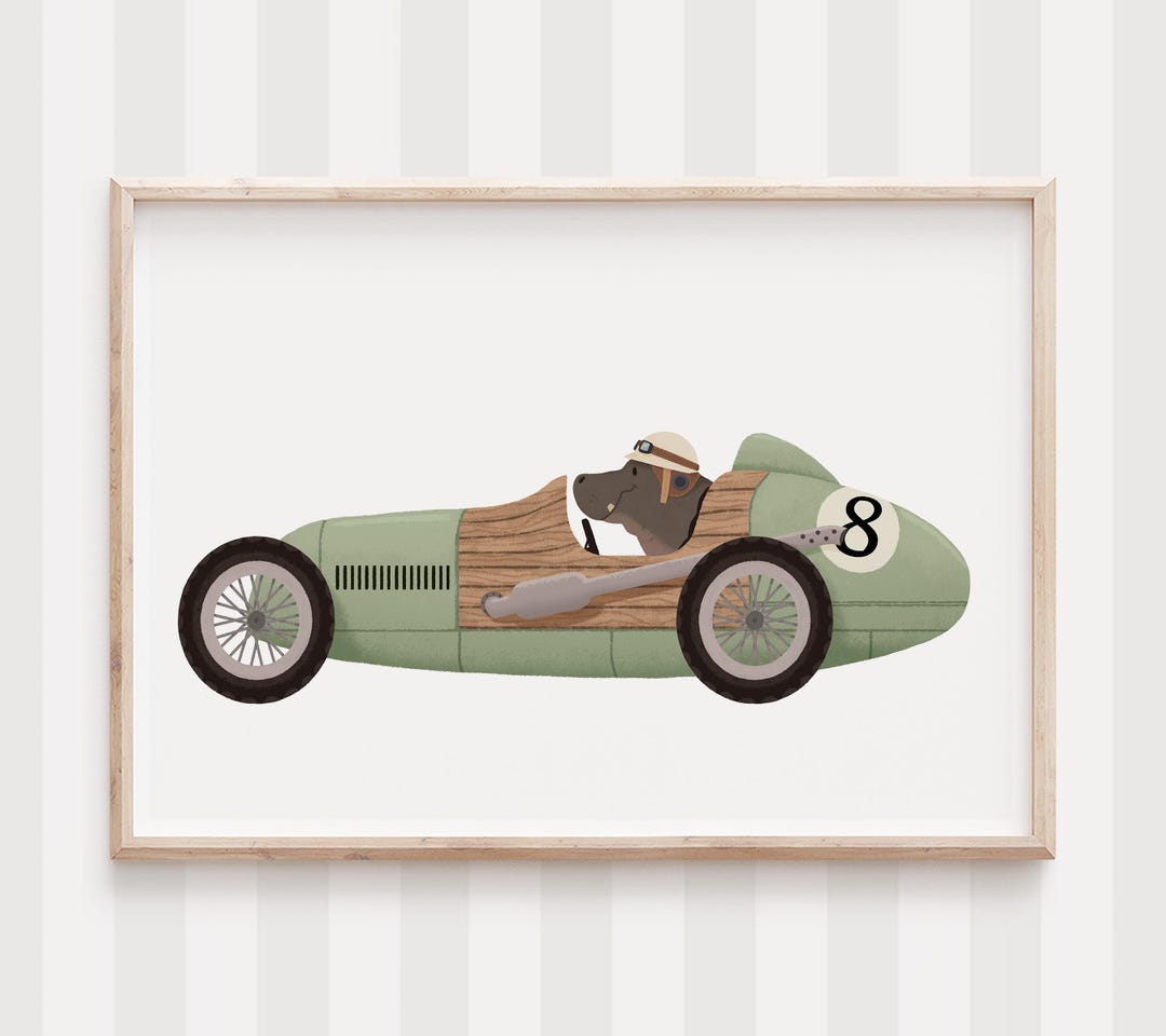 Hippo Race Car Nursery Print: Whimsical Animals Children's Wall Art - Etsy