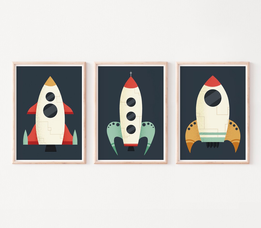 Space Print, Spaceship Art, Nursery Wall Art, Nursery Wall Decor, Space ...