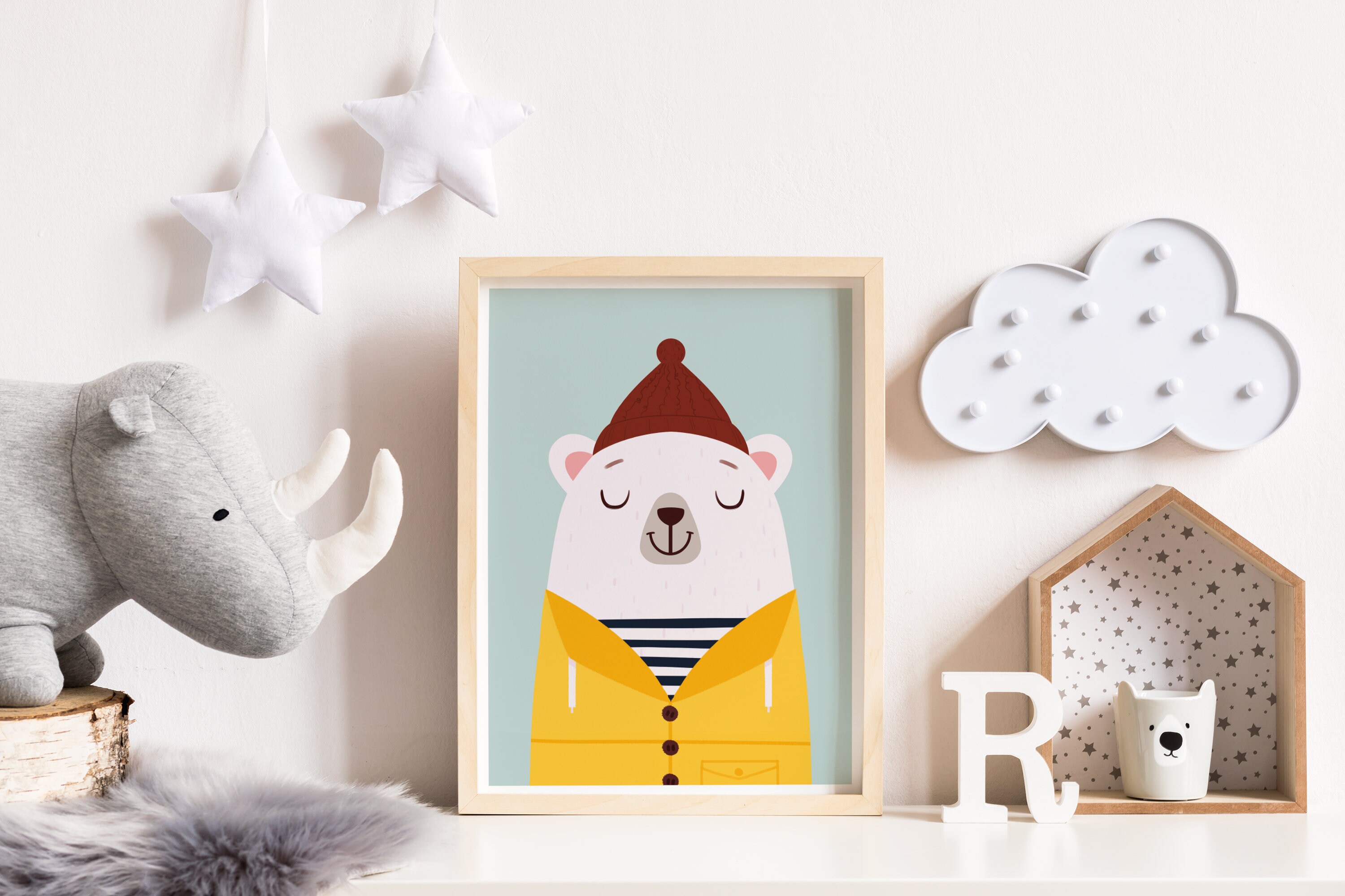 Bear Print White Bear Nursery Poster Kids Wall Art Cute - Etsy