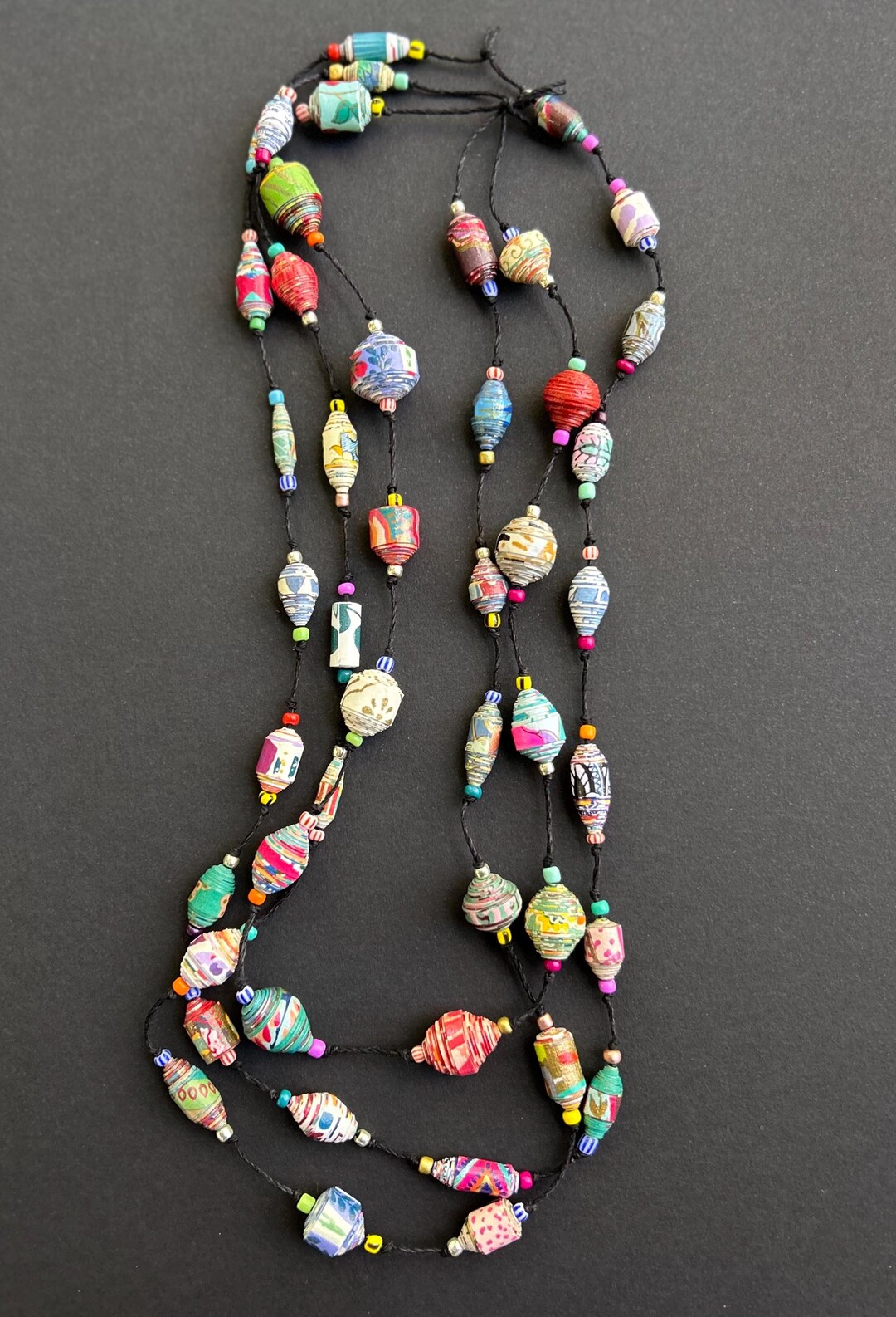 1123B Set of 3 Handmade Paper Bead Necklaces - Etsy
