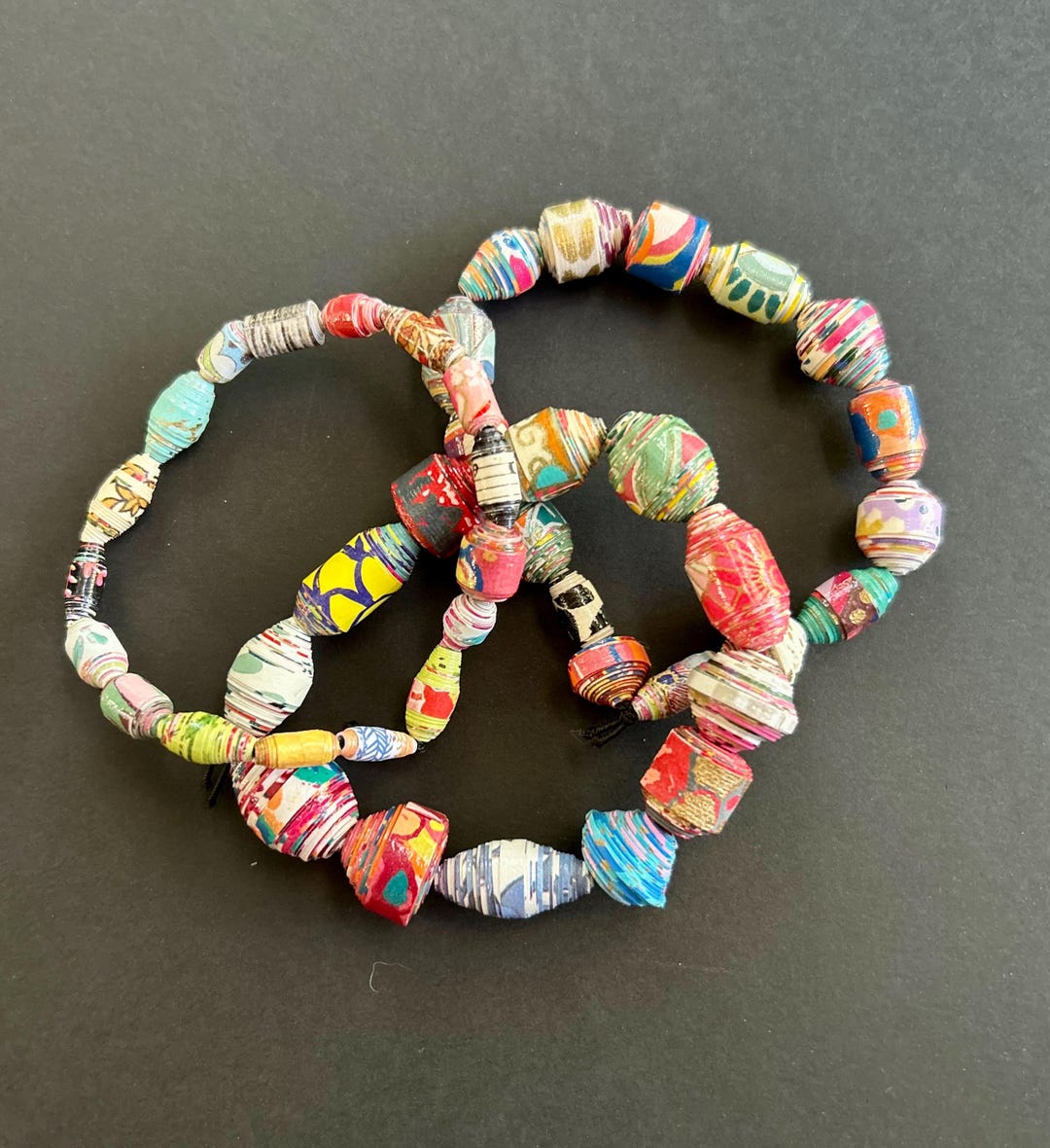 119A Set of 3 Handmade Paper Bead Bracelets. - Etsy