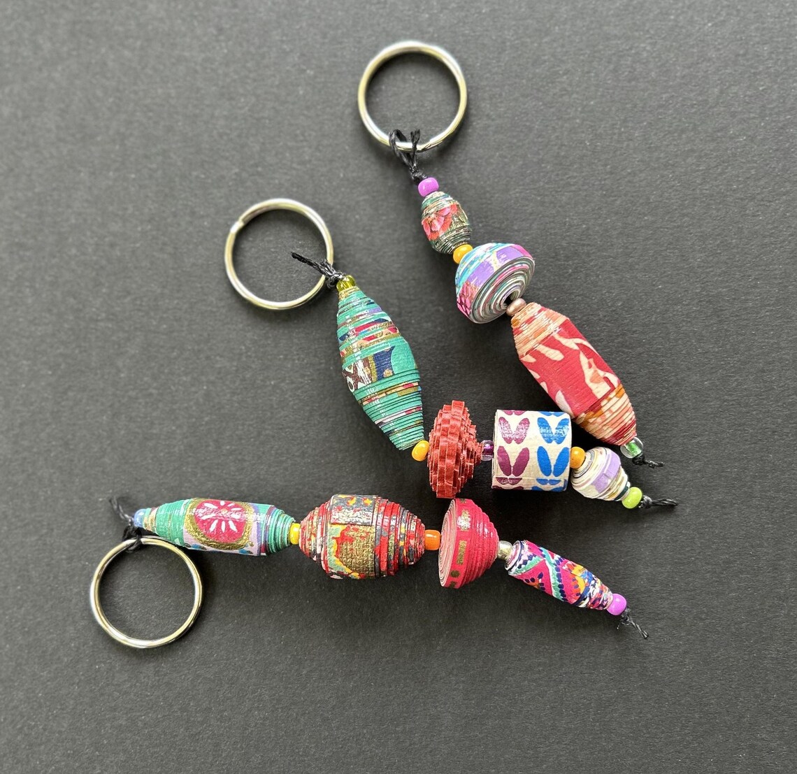 3C 3 Handmade Paper Bead Keychains - Etsy