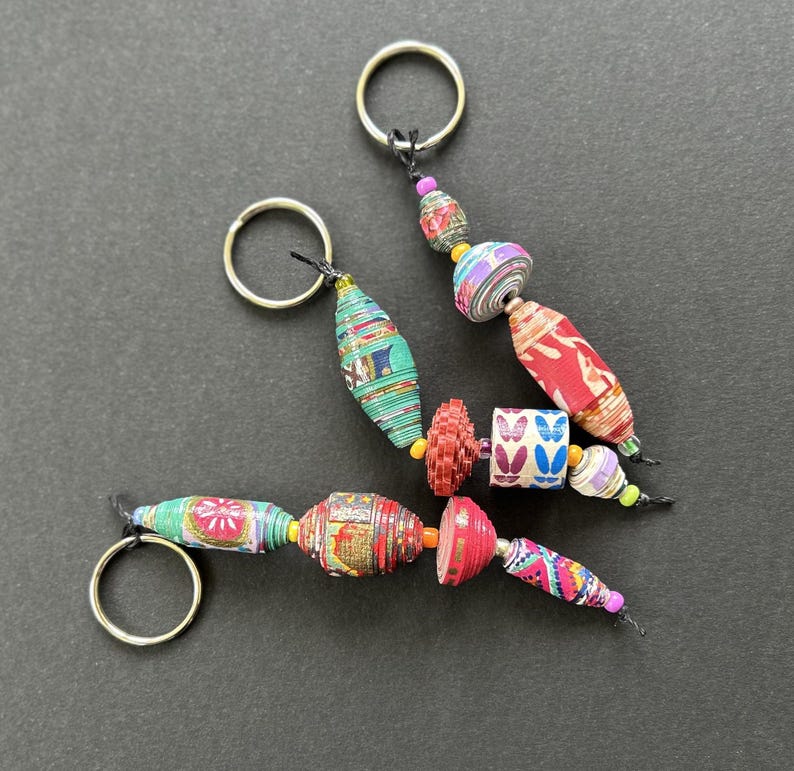 3C 3 Handmade Paper Bead Keychains - Etsy