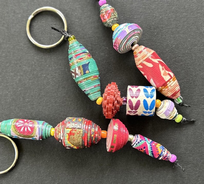 3C 3 Handmade Paper Bead Keychains - Etsy
