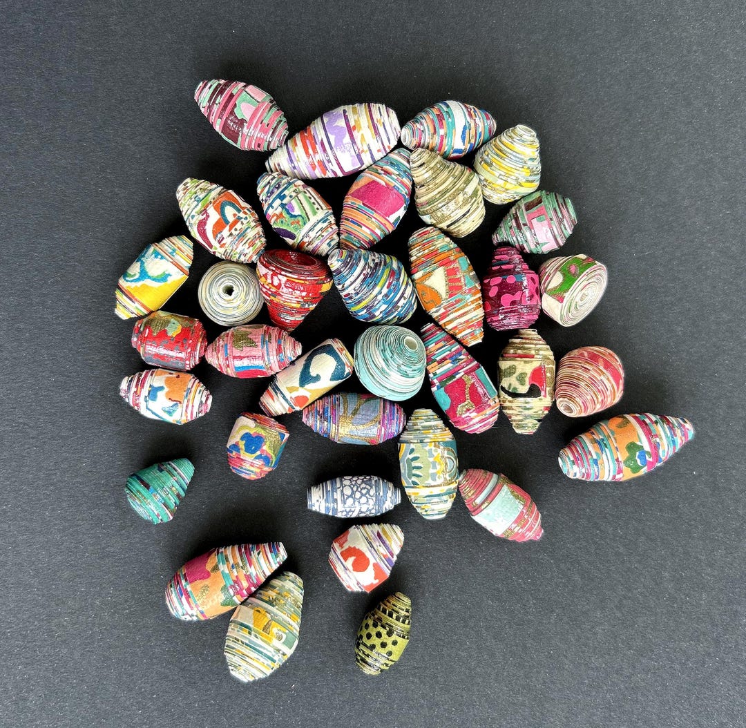 610/35/D. 35 Colorful Handmade Paper Beads - Etsy