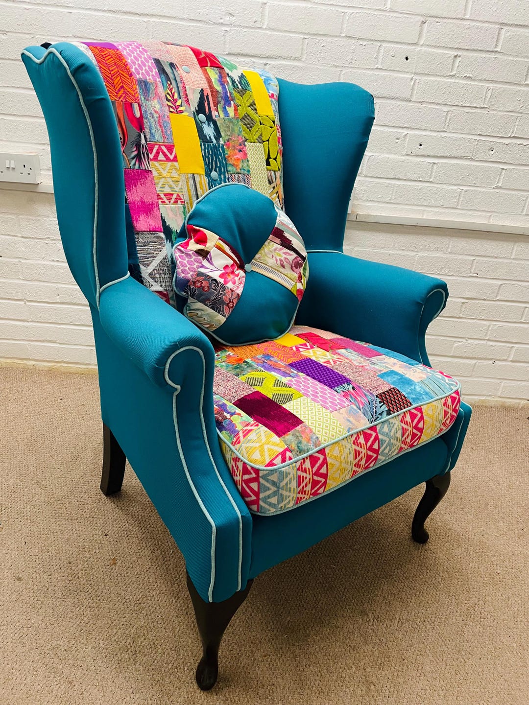 Wingback Chair From Hilton Hotel Newly Upholstered in Bright Colours ...