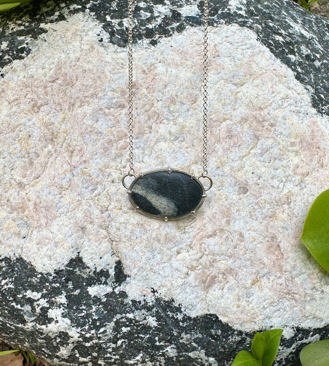 Black & White Basalt Beach Stone Pendant - Etsy