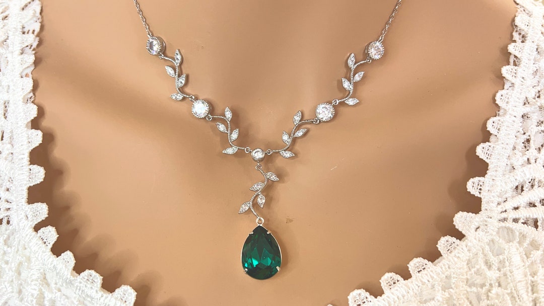 Dark Teal Necklace, Vine Necklace for Bride, Y Necklace Wedding, Dark ...