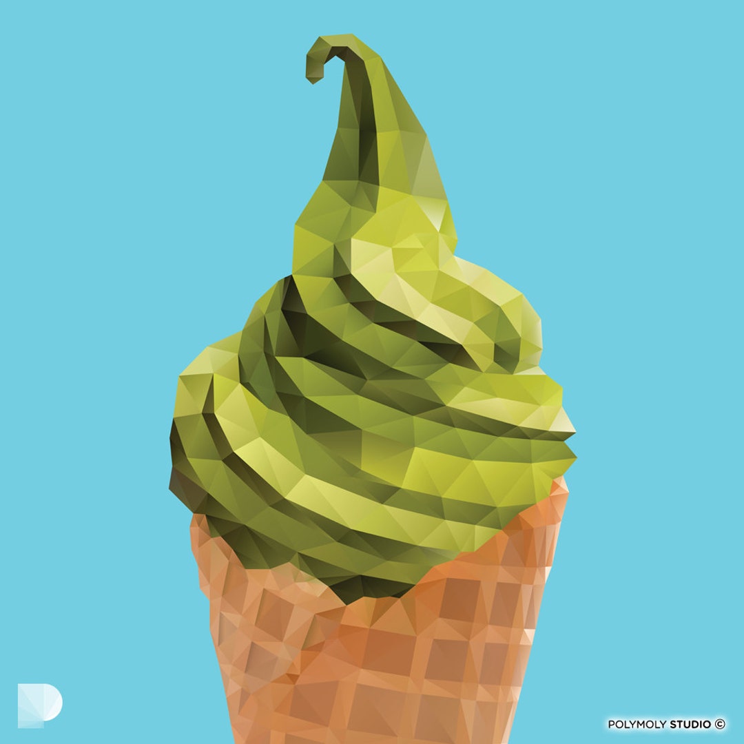 Matcha Soft Serve Polygon Art. Instant Download Digital Print, Wall ...