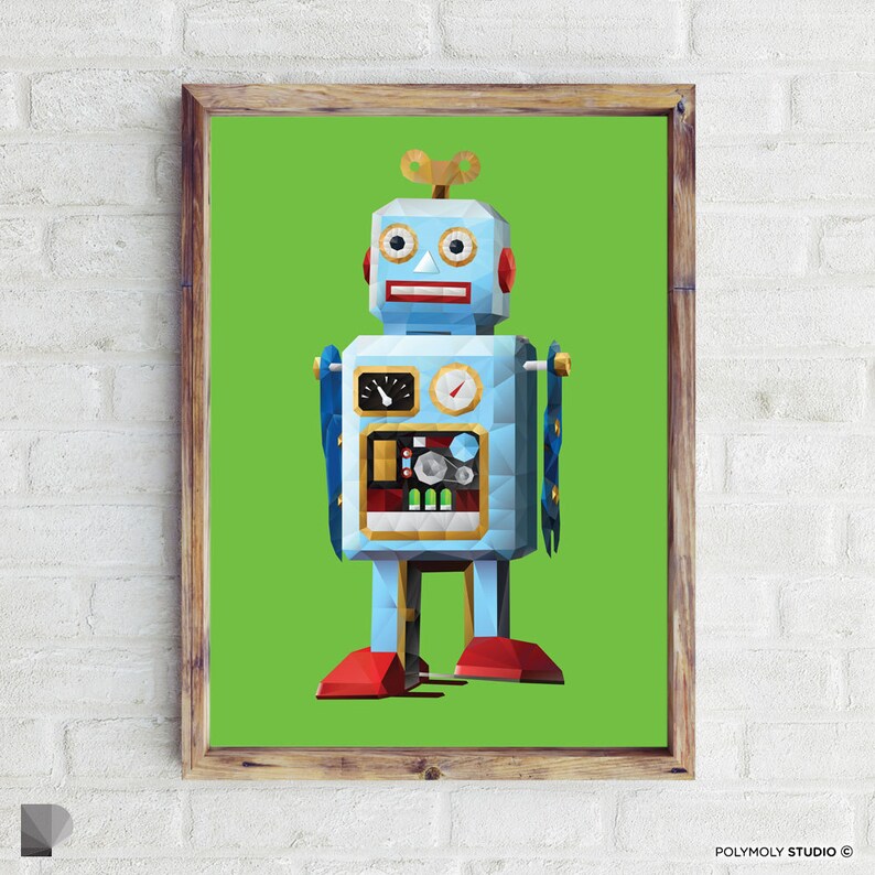 Retro Tin Toy Robot Polygon Art. Instant Download Digital Print, Wall ...