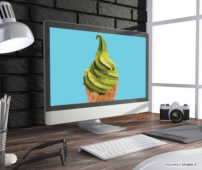 Matcha Soft Serve Polygon Art. Instant Download Digital Print, Wall ...
