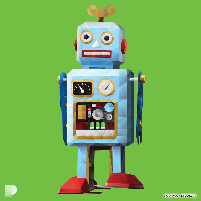 Retro Tin Toy Robot Polygon Art. Instant Download Digital Print, Wall ...