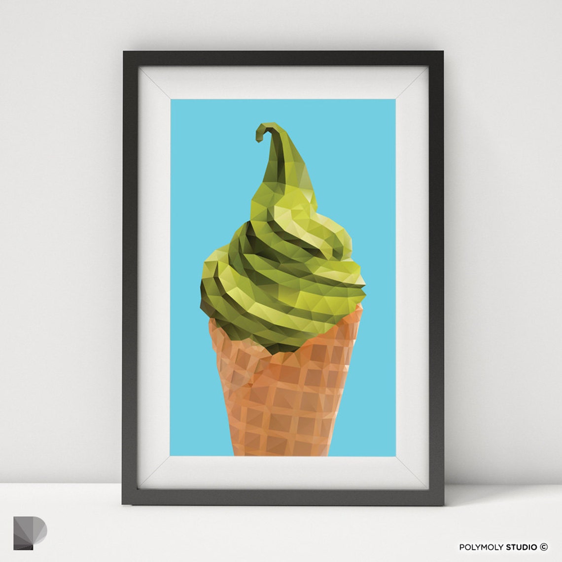 Matcha Soft Serve Polygon Art. Instant Download Digital Print, Wall ...