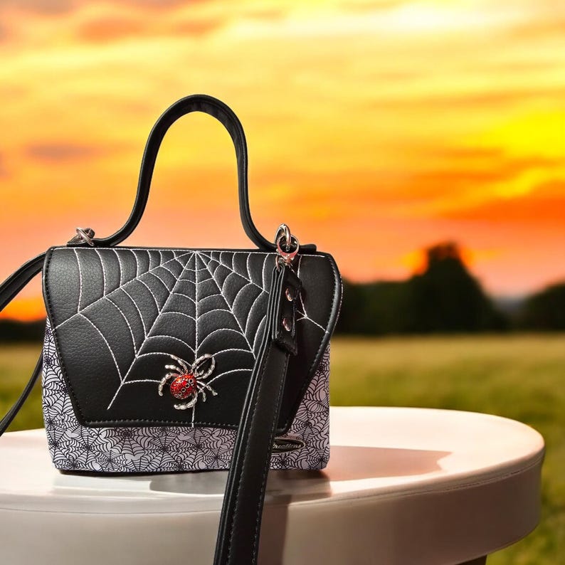 Handmade Crossbody Bag Handbag Shoulder Bag Halloween Theme Spiderweb ...