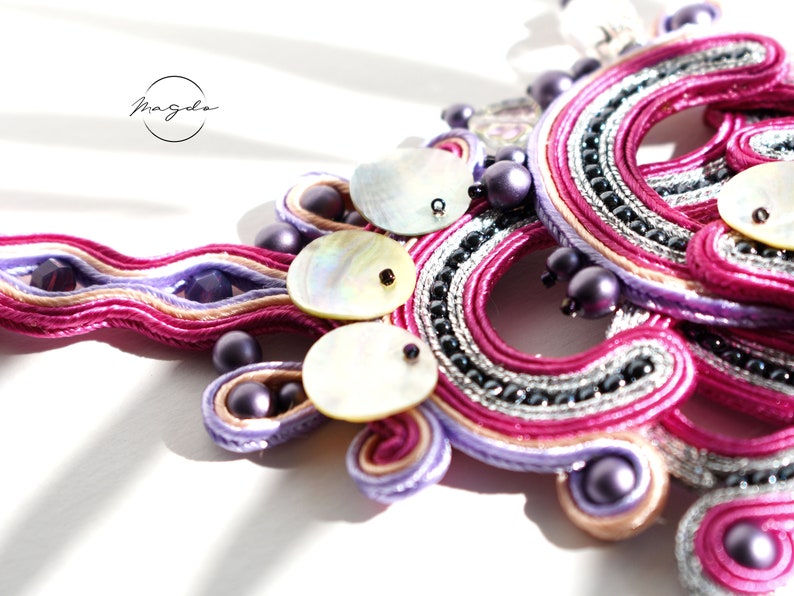 Soutache Bracelet in Hot Pink and Silver, Soutache Jewelry, Open Circle ...