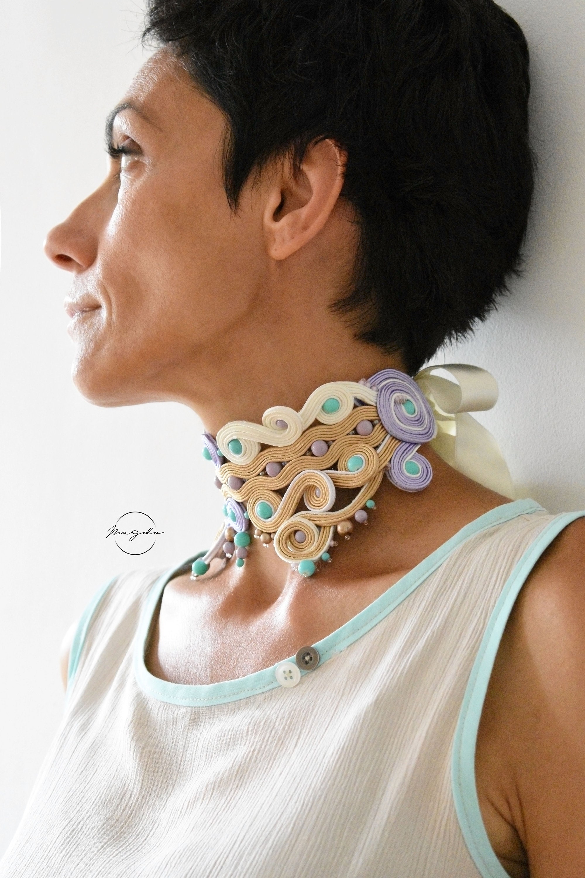 Pastel soutache statement necklace oversized choker candy | Etsy