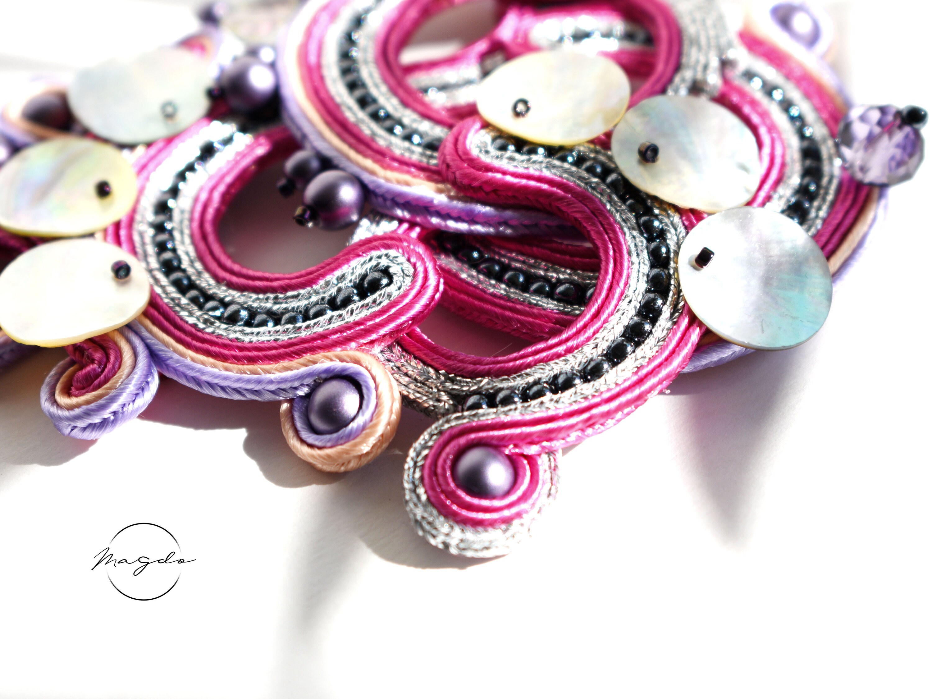 Soutache Bracelet in Hot Pink and Silver, Soutache Jewelry, Open Circle ...