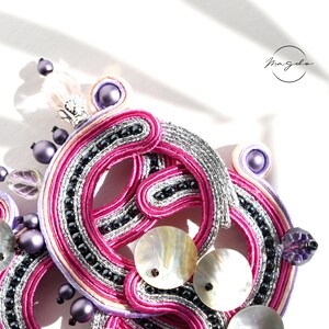 Soutache Bracelet in Hot Pink and Silver, Soutache Jewelry, Open Circle ...