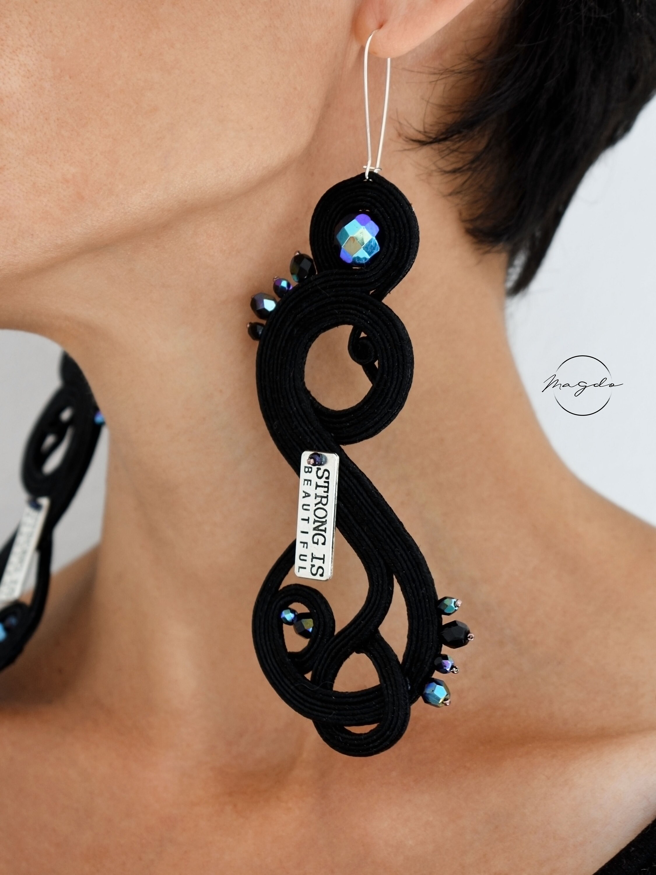 Big Black Soutache Earrings S Shaped Earrings Earrings With - Etsy