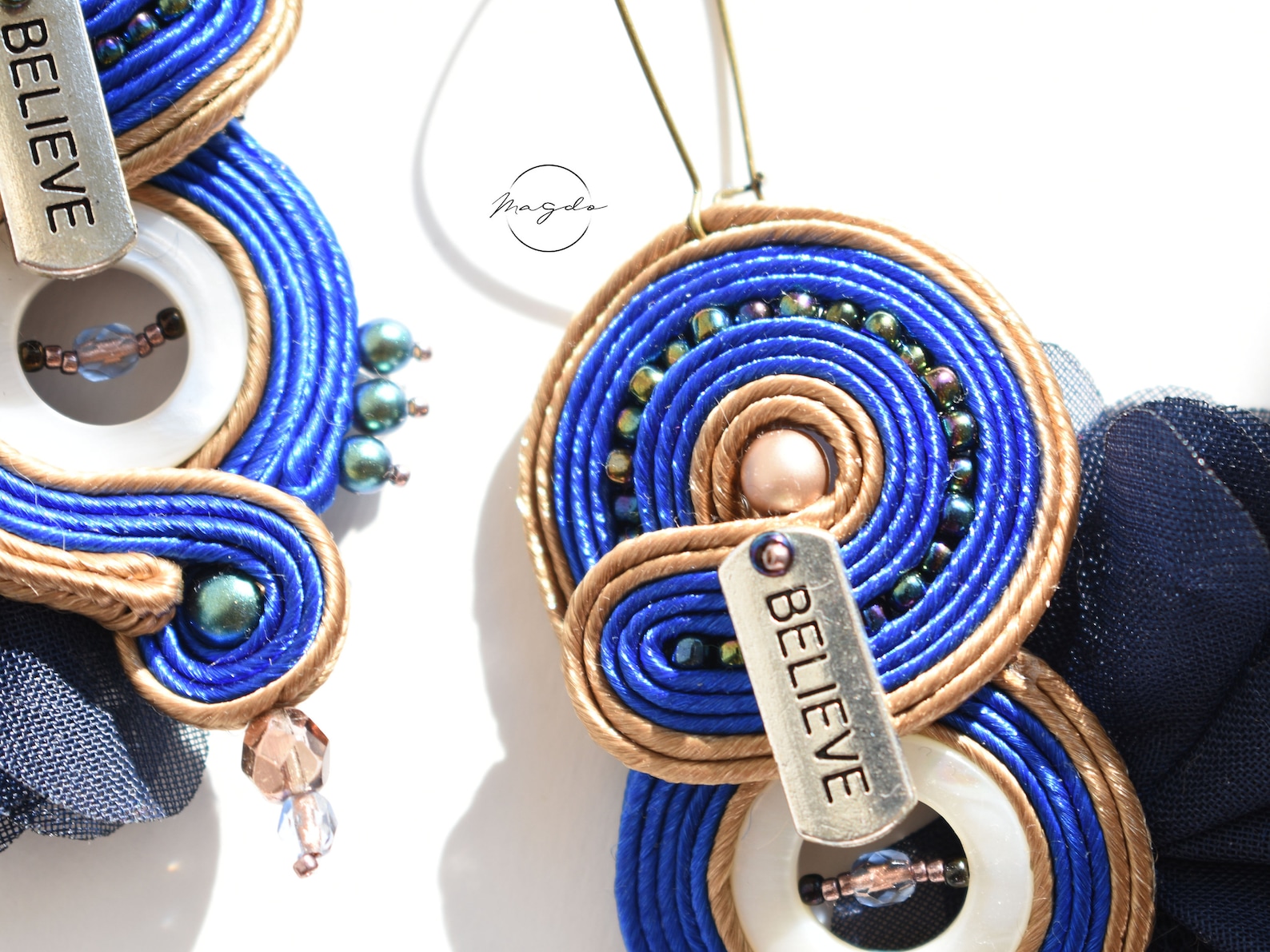 Soutache Earrings in Blue and Hazel, Believe Tag Earrings ...