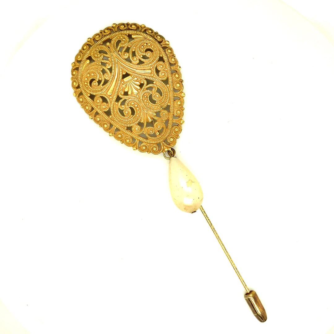 Miriam Haskell Gold Plated and Faux Pearl Hat Pin - Etsy