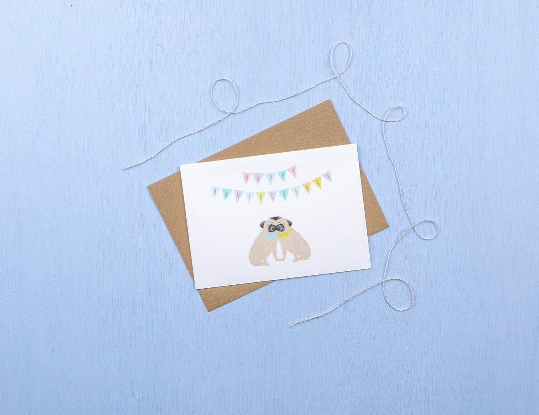 Pug Male Anniversary Card Gay Same Sex Anniversary Greetings Card 6800