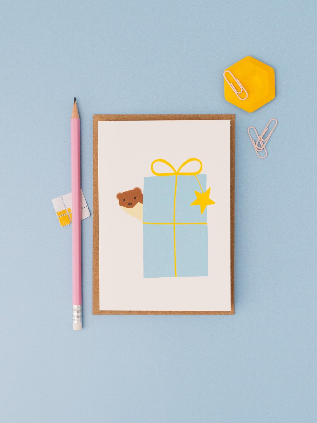 Peeping Weasel With Present Birthday Card - Etsy