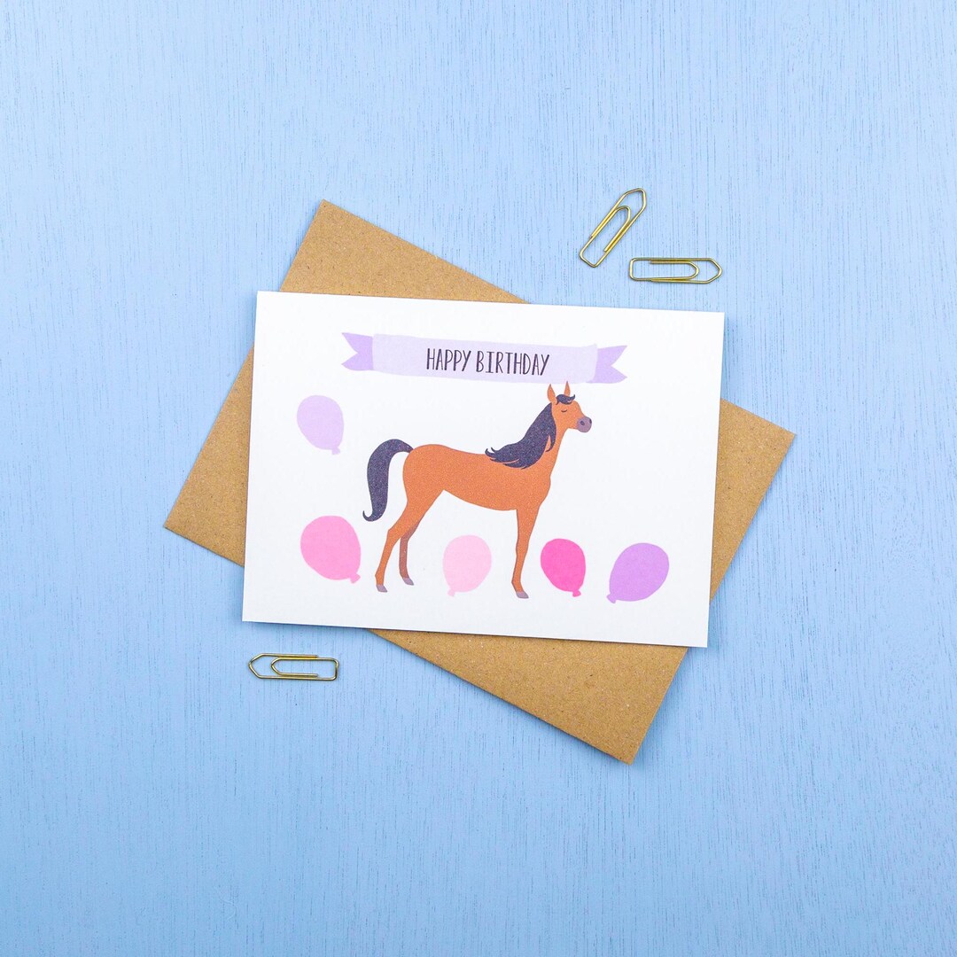 Happy Birthday Horse Card- Horse With Birthday Balloons Card- Horse ...