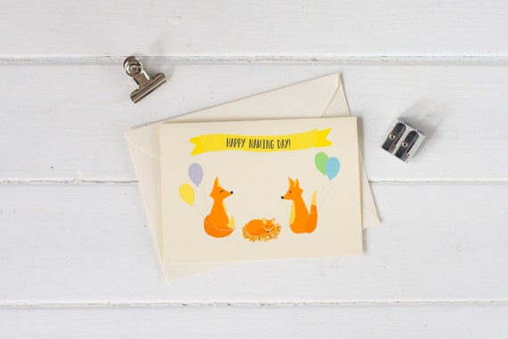 Fox naming day greetings card | Etsy