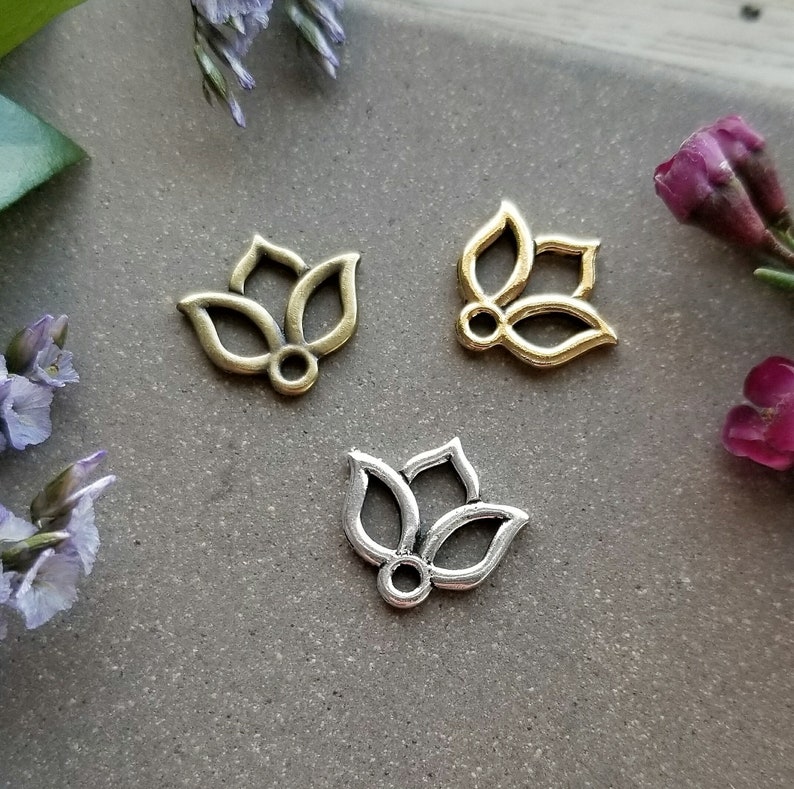 Small Lotus Charm Antique Brass Bulk 4 or 10 - Etsy