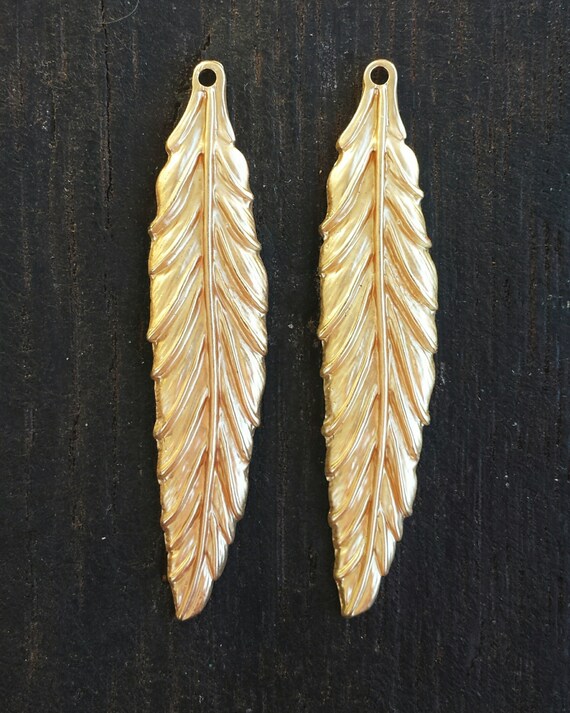 Satin Gold Feather Charm 2 or 6 pcs Electroplated | Etsy