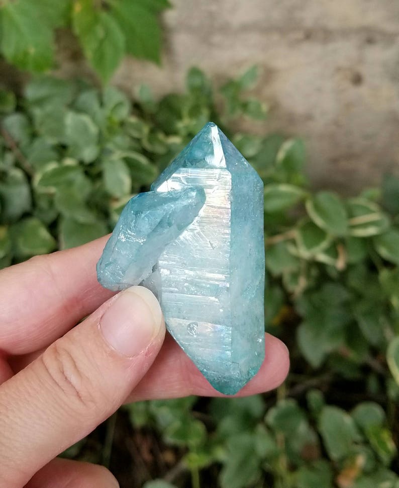 Aqua Aura Quartz Crystal Light Blue Rainbow Aura | Etsy