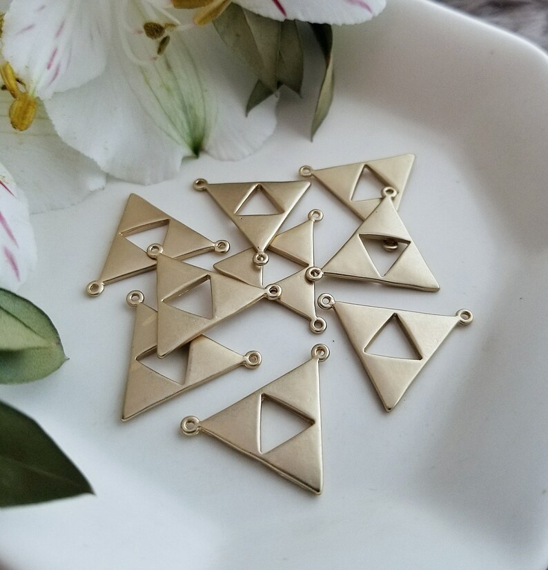 Satin Gold Triangle Cutout Charm >> 4 or 10 Pcs, Electroplated Pewter ...