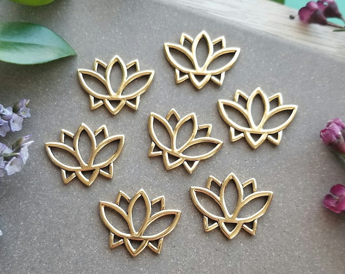 Open Lotus Link - Gold >> Bulk, 4 or 10 Pieces - Lotus Flower Charm ...