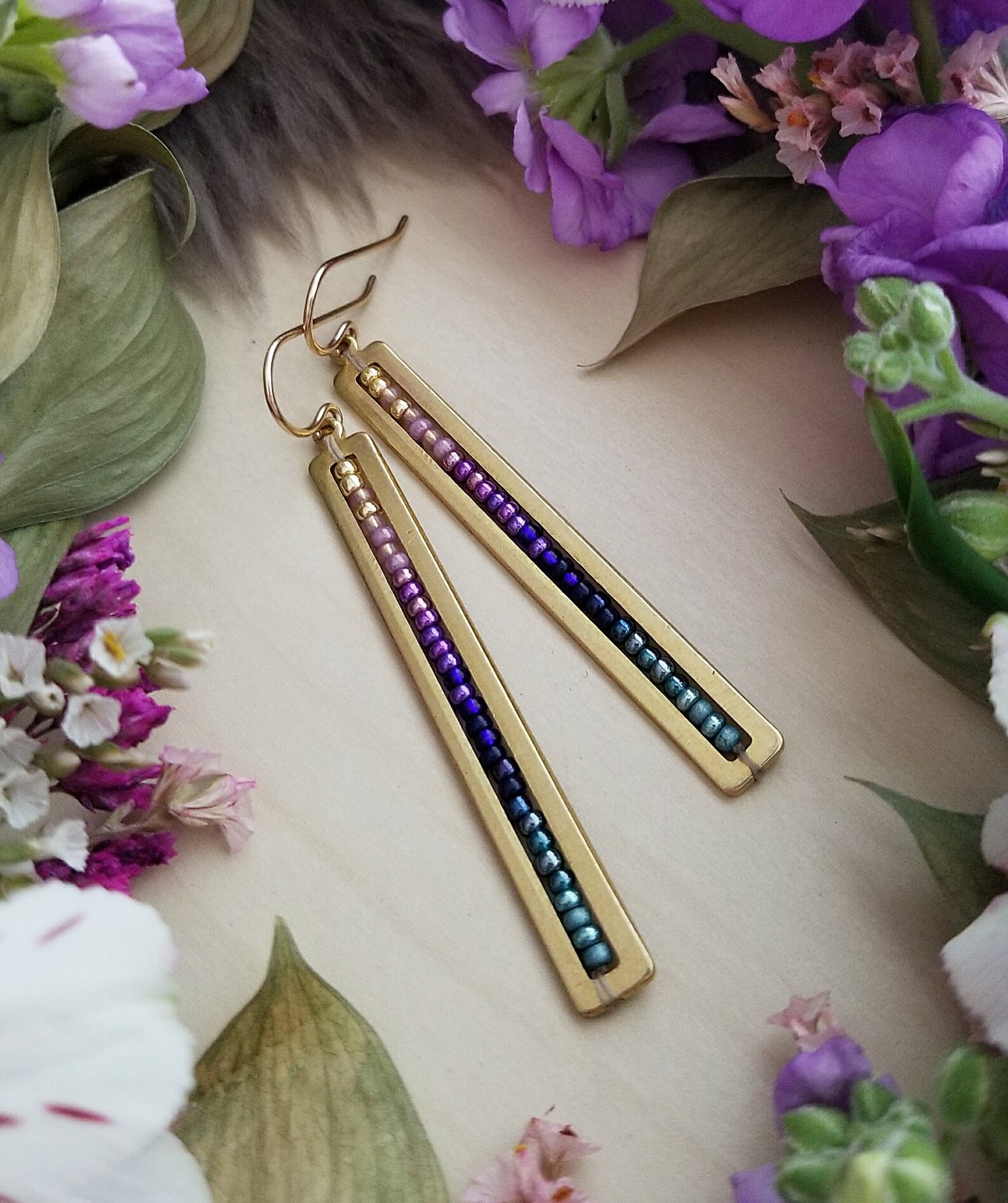 Beaded Stick Earrings in Gold Gold Champagne Lilac | Etsy