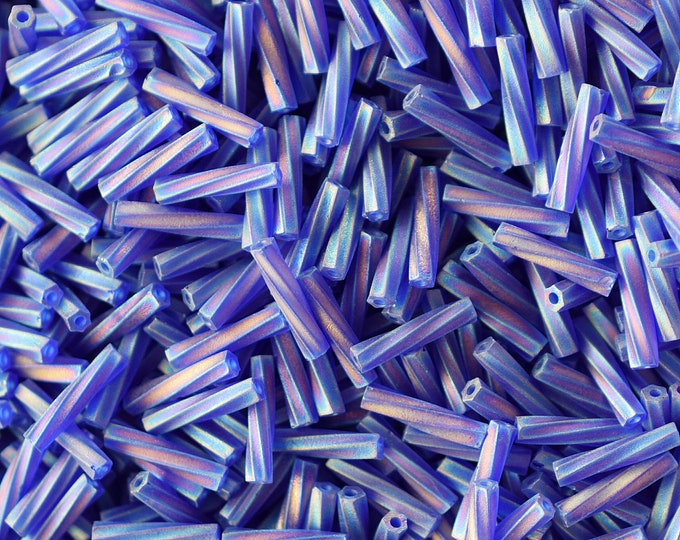 2.7mm X 12mm Twisted Bugle Beads - Matte Transparent Cobalt AB - 10 ...