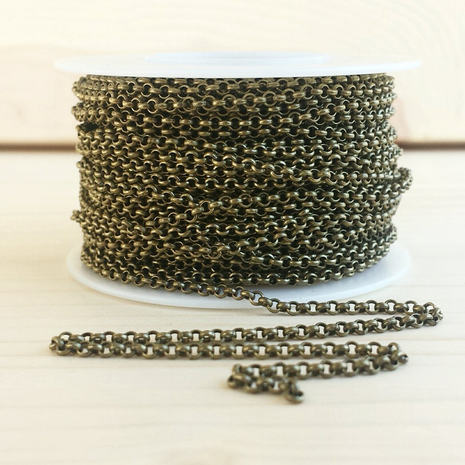 Antique Brass 2mm Rolo Chain - Bulk Chain: 5, 10, 25, or 50 Feet - Dark ...