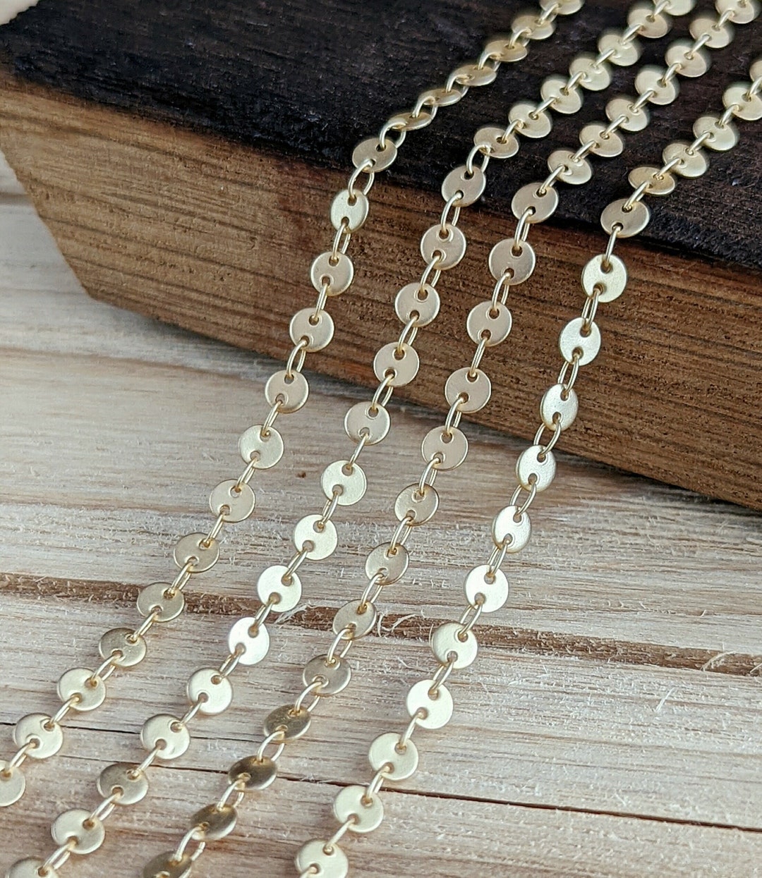 4mm Round Disc Chain - Satin Gold Finish - Bulk Chain, 1 Feet, 3 Feet ...