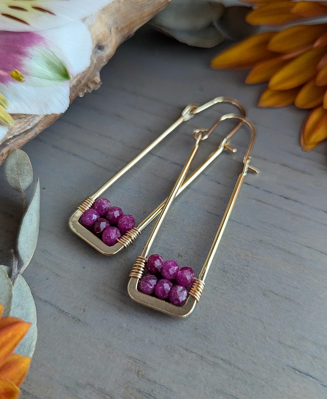 Ruby Rectangle Earrings in Gold >> Long, Elegant Rectangles With Deep ...