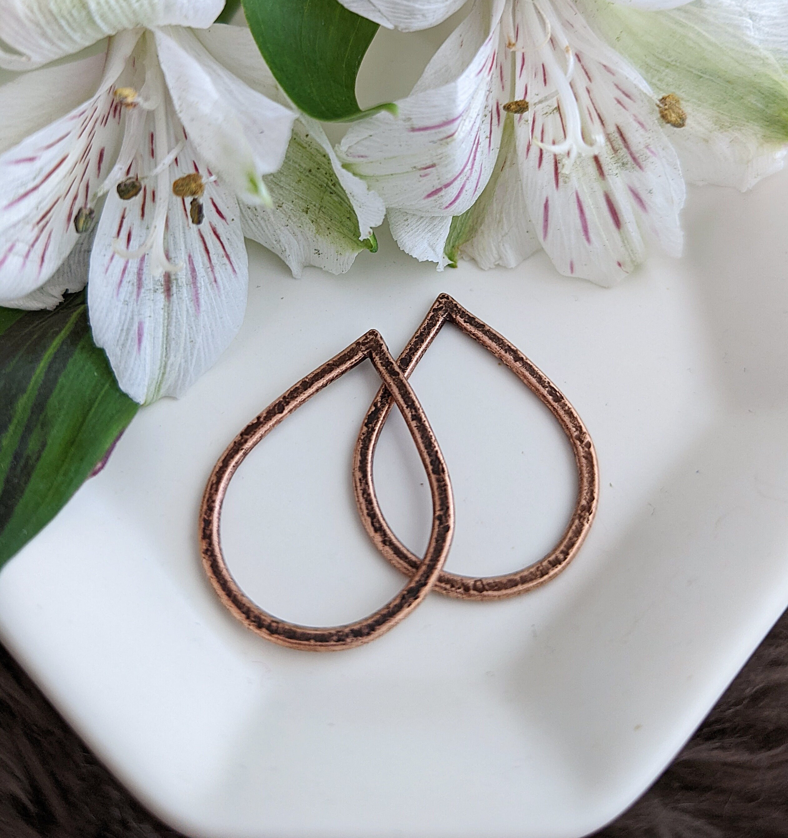 Large Flat Teardrop Hoop Antique Copper 2 Pieces - Etsy