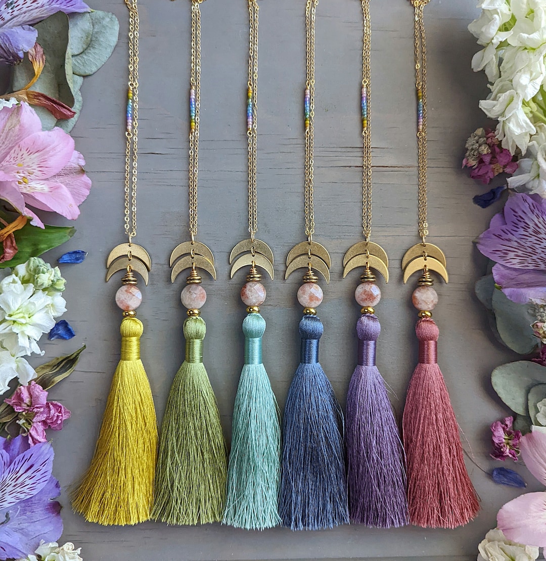 Sun and Moon Tassel Necklaces > Sonoran Spring Colorway - Yellow, Olive ...
