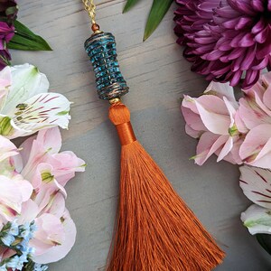 Boho Silk Tassel Necklace Crimson, Red-orange, or Burnt Orange Tassel W ...