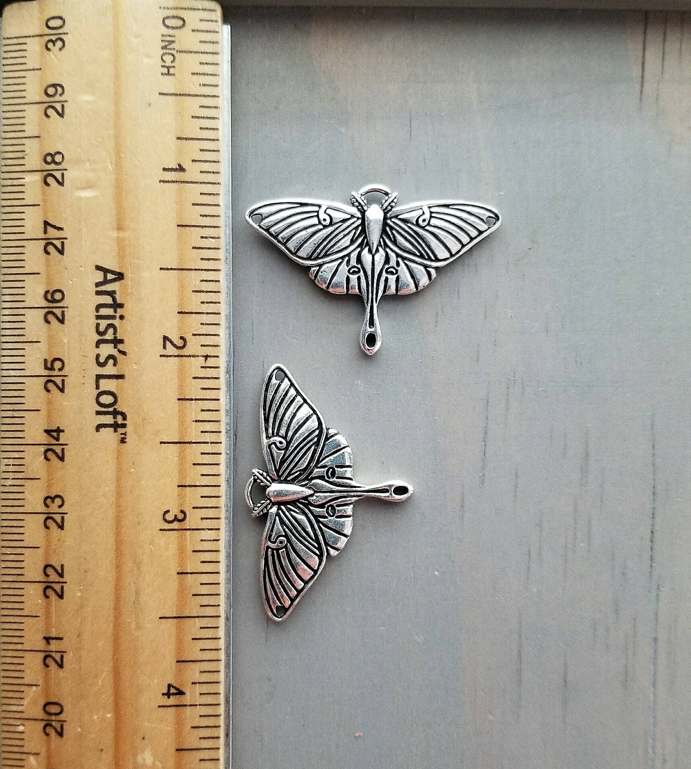 Luna Moth Link Silver 2 pieces 4 holes 39.4mm | Etsy