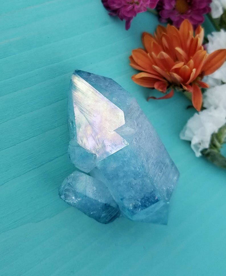 Aqua Aura Quartz Crystal Light Blue Rainbow Aura | Etsy